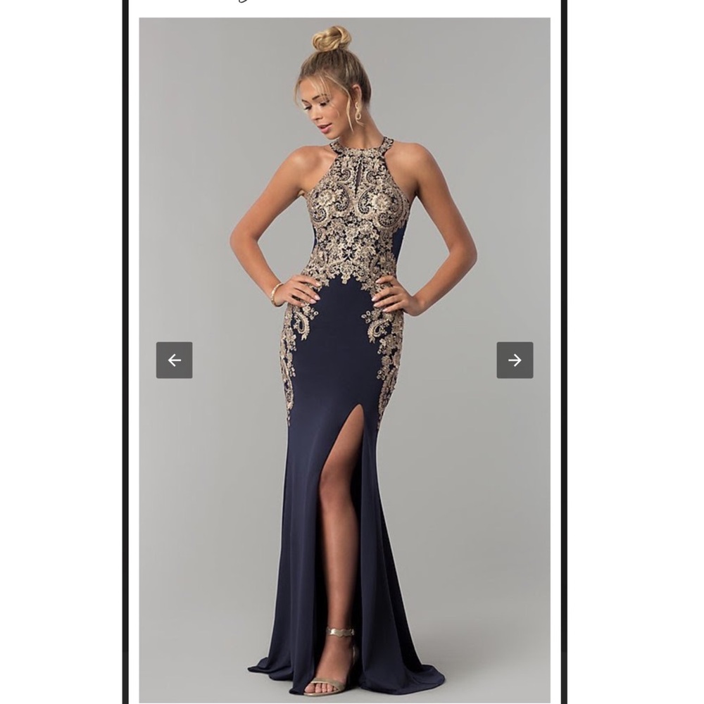 Elizabeth K Long Prom Dress With Embroidered Lace - Gem
